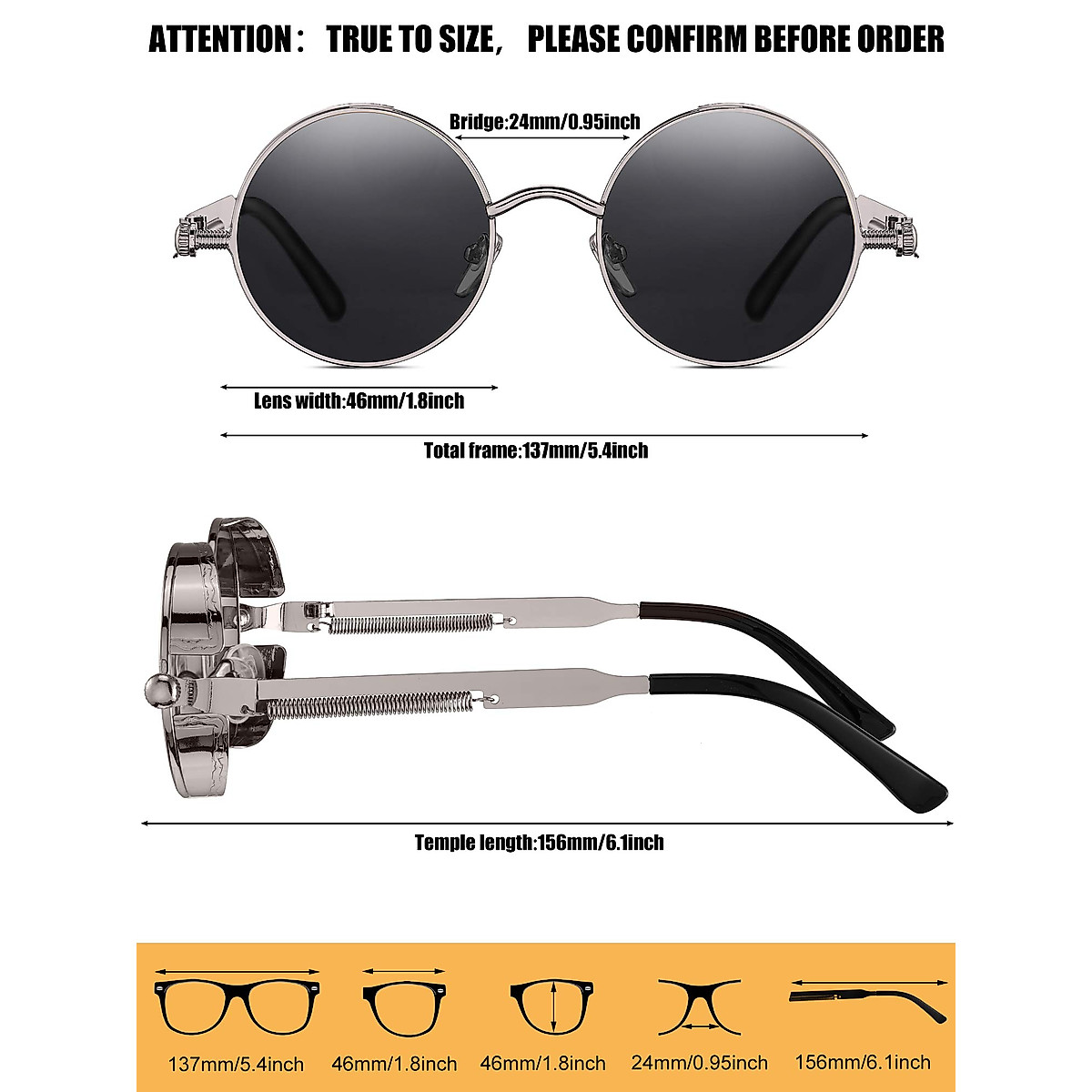 Weewooday 4 Pieces Retro Round Steampunk Sunglasses Vintage Hippie Style Circle Lens Metal Frame Eyewear for Men Women (Red, Black, Gray Lens)