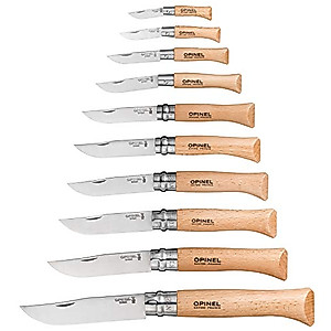 Opinel Stainelss Steel Folding Knife Set - Wooden Boxed Set of 10 Knives, No. 2 - No. 12