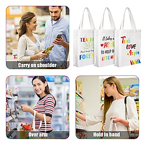 Saintrygo 5 Pieces Christmas Teacher Gifts Teacher Canvas Tote Bags Appreciation Gifts for Teachers Day Grocery Bag with Pocket(Mixed Style)