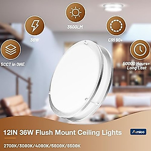 Amico Flush Mount Ceiling Light, 36W LED Ceiling Lights, 2700K/3000K/4000K/5000K/6500K 5CCT Selectable, 12 Inch Dimmable Ceiling Lights 2 Pack, Ceiling Lamp for Bedroom, Kitchen, Hallway
