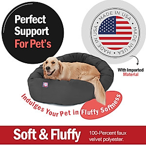 Majestic Pet Dog Bagel Calming Bed, 40x29x9in, Soft Round Pet Bed with Spine Support, Fluffy Donut Dog Bed, Large, Gray
