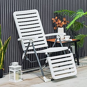 Tangkula Patio Chaise Lounge Chair, Folding Chaise Lounge Outdoor with 7-Position Backrest & Adjustable Footrest, Plastic Pool Lounge Chairs for Outside Backyard Deck Beach Lawn