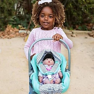 Adora Baby Doll Car Seat Carrier with Removable Seat Cover - Machine Washable, Fits Most Dolls & Plush Animals Up To 20”, Birthday Gift For Children Ages 2+ - Zig Zag Green Mint (Grey Handle)