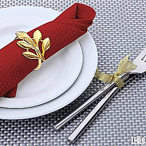 20Pcs Gold Napkin Rings Set - Leaf Napkin Rings for Wedding Decorations Napkins Rings Fiesta Dinner Napkins Gold Fall Napkin Rings - Metal Napkin Holders for Cloth Napkins Autumn Easter Napkin Rings