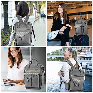 RJEU Laptop Backpack for Women, Travel School Backpack With USB Charging Port, Water Resistant Computer Bag Work Purse, Casual Daypack for Girls, Teacher Nurse Backpack, Gift for Women