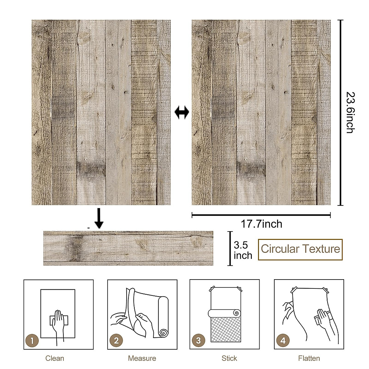 Anmon Wood Contact Paper 17.7" x 118" Peel and Stick Wallpaper, Grey Distressed Wood Wallpaper Shiplap Self Adhesive Removable Wall Paper, Wood Look Plank Rustic Natural Contact Paper for Wall