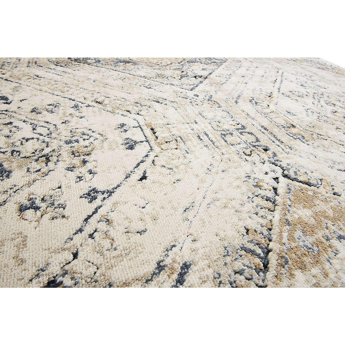 Unique Loom Chateau Collection Geometric, Vintage, Textured, Distressed, Traditional Area Rug, 5' 0" x 8' 0", Beige/Navy Blue