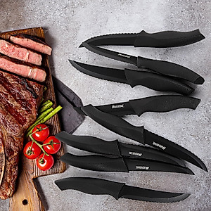 MIDONE 8 Pcs Steak Knives, Steak Knives Set of 8, High-Carbon Stainless Steel Steak Knife Set, Ergonomic Handles Serrated Steak Knives for Precise Cutting, Elegant Black