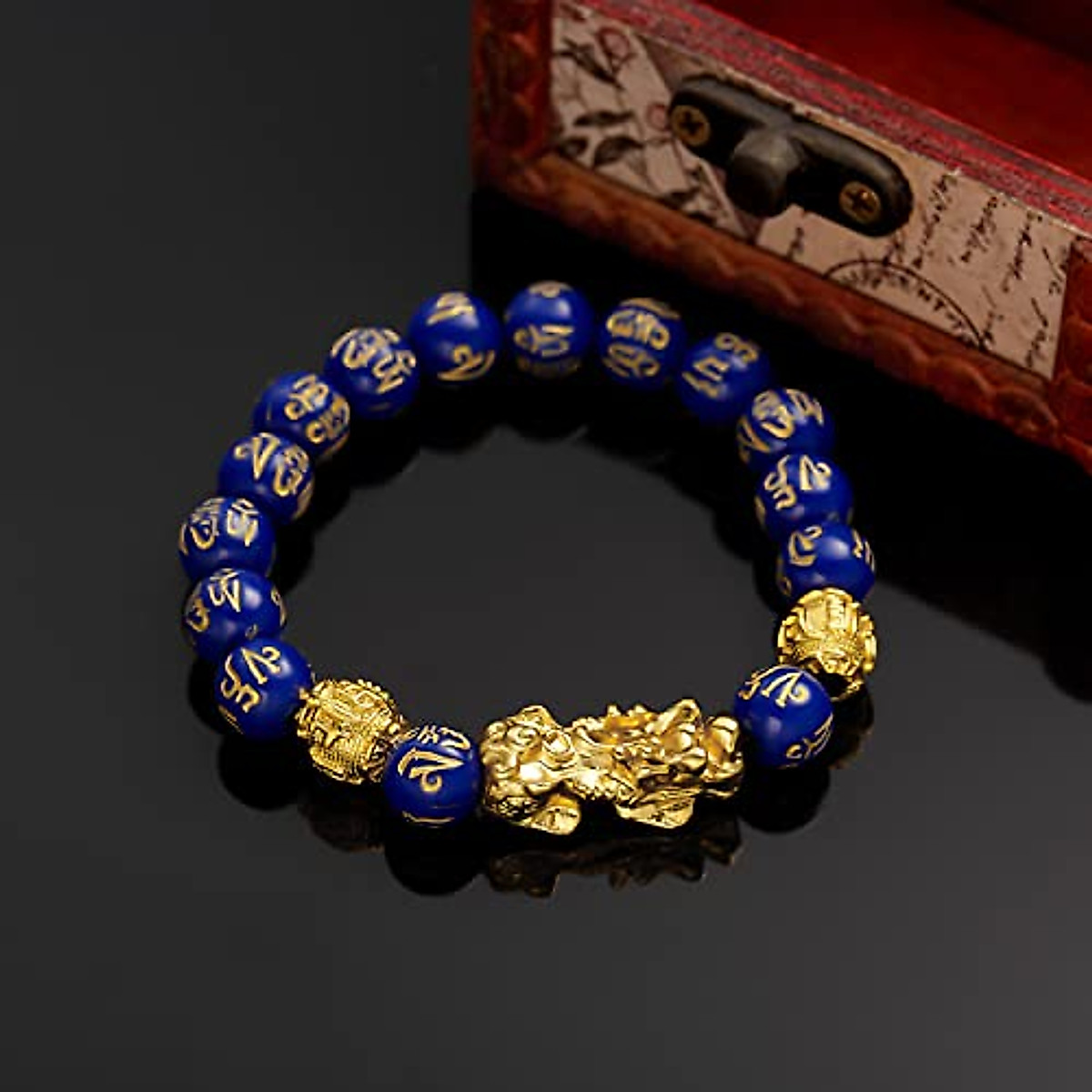 COLORFUL BLING Feng Shui Pixiu Bracelet Pi Yao Good Luck Bracelet Black Obsidian Wealth Protection Bracelet Can Bring Luck and Prosperity for Women Men-Blue