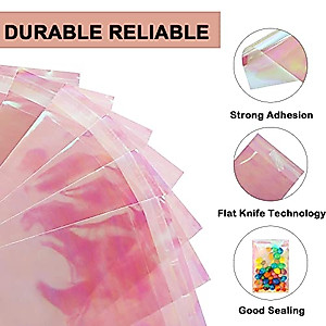Qtop Cookie Bags Cellophane Bags 120 pcs Iridescent Holographic Candy Bags 3 Sizes 4x6 5x7 6x9 Self Sealing OPP Cello Bags for Bakery Cookies Goodies Favor Decorative Wrappers