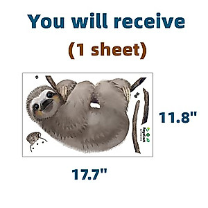 RoyoLam Little Sloth Wall Decal Nursery Animal Wall Sticker Removable Peel and Stick Waterproof Wall Art Decor Stickers for Kids Baby Classroom Living Room Playing Room Bedroom