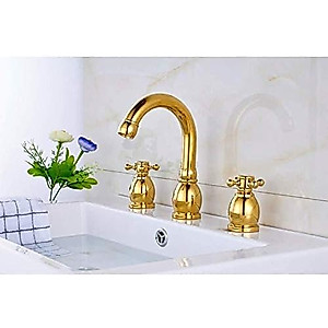 SGeneE Kitchen Taps Kitchen Tap Faucet Widely Used Basin Faucet Double Handle Sink Mixer Tap Bathtub Sink Mixer Faucet Deck Mounted 3 Holes Hot Cold Faucet
