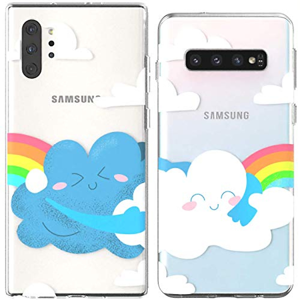 Toik Matching Couple Cases for Apple iPhone 11 Pro Xs Max Xr 10 X 8 Plus 7 6s 5s SE White Rainbow Protective Blue TPU BFFs Clear Anniversary Clouds Cute Design Hug Slim Girly Gift Relationship