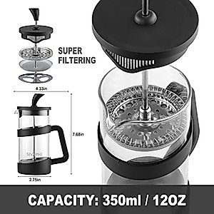Sivaphe Small French Press 12oz Light-weight Durable High Borosilicate Carafe/Tea Maker Single Serve Coffee Press Frothed Brewer