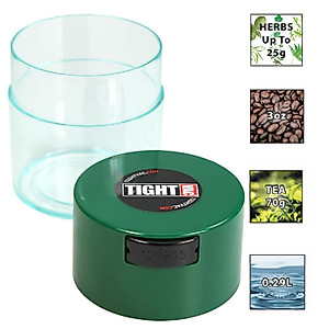 Tightvac - 1/2 oz to 3 ounce Airtight Multi-Use Vacuum Seal Portable Storage Container for Dry Goods, Food, and Herbs - Green Cap & Clear Body