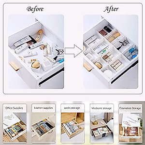JSF Drawer Dividers,12.7' x 2.7' Kitchen Drawer Organizer Set of 12 Adjustable Drawer Dividers Organizer Separator for Clothes Makeup Storage of Dresser, Desk & Dresser in Bathroom, Bedroom (White)