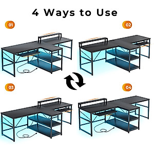 SEDETA 94.5" Office Computer Desk, 2 Person Gaming Desk with Storage, LED Lights, Keyboard Tray, Power Strip with USB & Monitor Stand, Long Two Person Desk for Home Office, Black