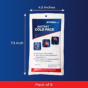 AFFORDTEX Instant Cold Pack –6 Count Disposable 7.5 x 4.5 Inches Ice Packs – Must Have Medical Supplies for Outdoor Activities – Ice Packs Ideal for Injuries, Inflammation, Sprains, Strains