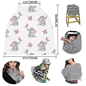 Carseat Cover for Girls Babies, Elephant Nursing Covers for Breastfeeding Baby, Car Seat Stroller Combos Cover,Pink Magic Butterfly Infant Carseat Canopy,Newborn Shopping Cart Covers