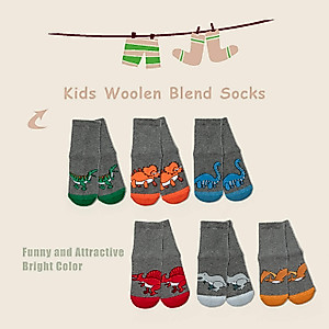 HowJoJo Toddler Boys Wool Socks Kids Winter Warm Socks Dinosaur Crew Socks 6 Pack 3t-4t/4t-5t