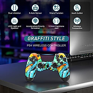 Wireless Controller for PS-4 Compatible with PS-4/Slim/Pro, Built-in 1000mAh Battery with Turbo/Dual Vibration/6-Axis Motion Sensor