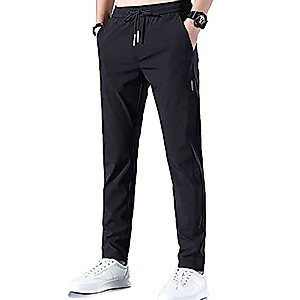 IUAIU Men‘s Fast Dry Stretch Pants, 2023 New Ice Silk Breathable Quick Dry Casual Hiking Joggers with Pockets (Black,Large)