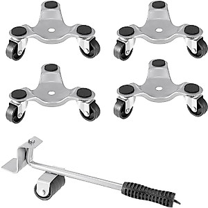 SINJEUN 4 Pack 6 Inch Steel Tri-Dolly, Furniture Dolly Mover with 1 Lifter, Furniture Corner Mover 3 Wheel Dolly for Moving Heavy Furniture, Appliances, 440 Lbs Capacity