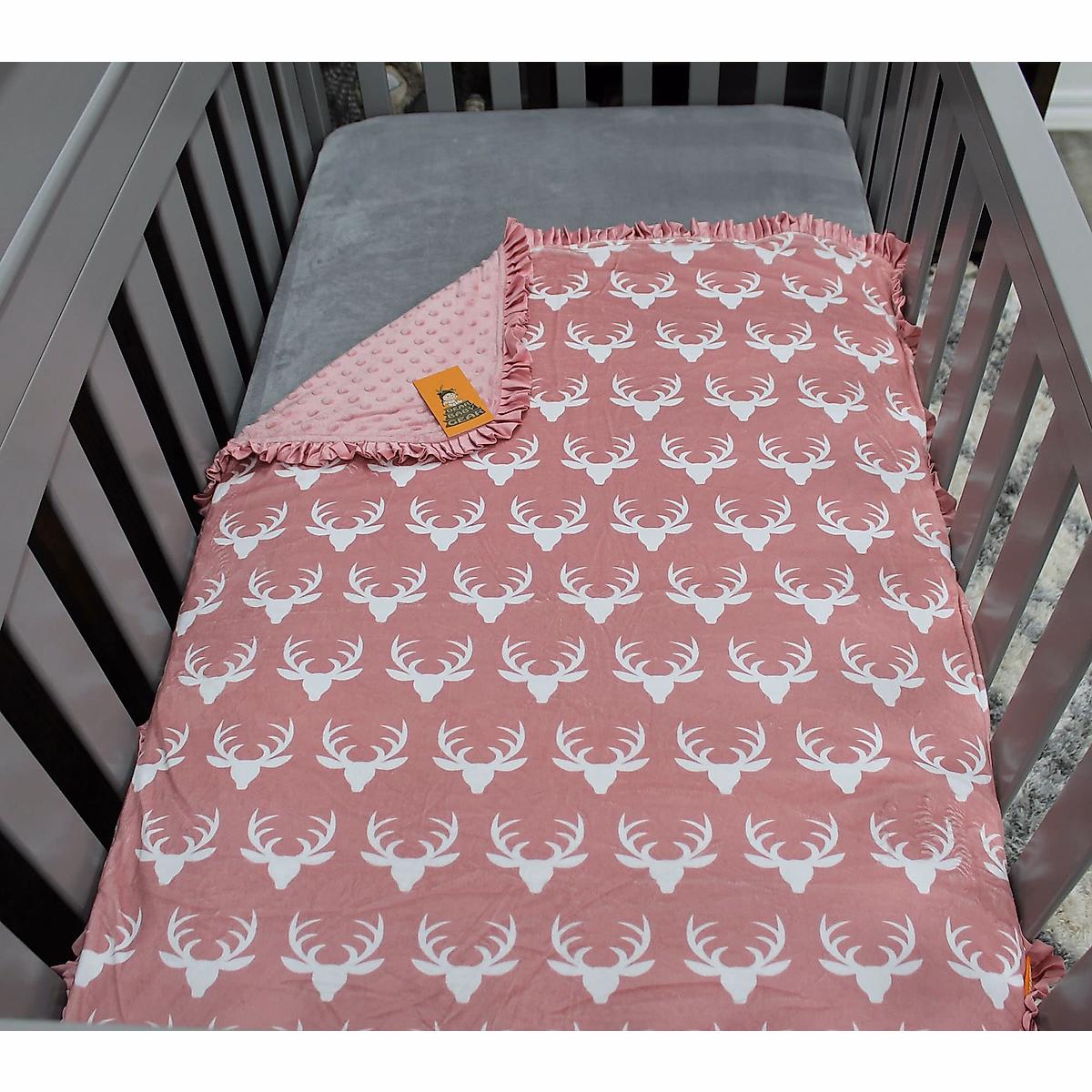 Dear Baby Gear Baby Blankets for Boys & Girls - Neutral Baby Blankets - Baby Girl Blanket & Baby Boy Blankets - Baby Blankets Unisex - Antler Dusty Rose, Pink Ruffle 40x30 Inches
