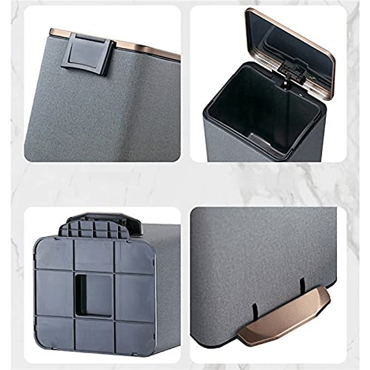 TETARI Trash Can Trash Can Household Living Room Stainless Steel Gray Multi-Specification with Cover Kitchen Bathroom Toilet (Size : Medium)