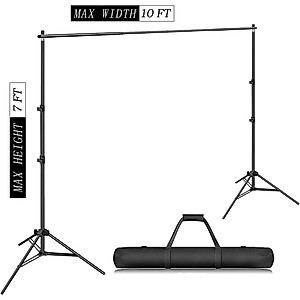 Qoolfoto Backdrop Stand 7x10 ft/2x3m, Adjustable Photography Background Stand for Party Decoration，Photo Video Studio with Clamp, Carry Bag