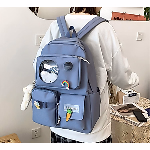 LaurelTree Kawaii Aesthetic Cute 5pcs School Bags Set with Accessories School Suppliers for Teens Girls Backpack Tote Bag (Pink)