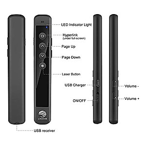 Presentation Clicker, LNGOOR Presentation Remote Rechargeable RF 2.4GHz Wireless Presenter Powerpoint PPT Keynote Slide Clicker with Laser Pointer Support Hyperlink