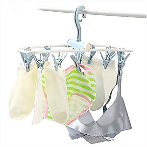 Clothes Drying Racks 2 Pack Small Folding Portable Underwear Hangers with Clips Socks 12 Clips 360° Rotatable Hook for Drying Towels Bras Baby Clothes Gloves Plast