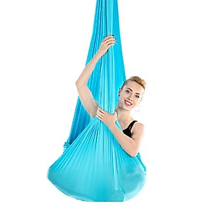 Aerial Yoga Hammock, 2.8x1m/9.2x3.3ft Durable Elastic 2.8M Pilates Swing Fitness Training Accessory Sky Blue Set Antigravity Inversion Exercises Improved Flexibility & Core Strength - Extension