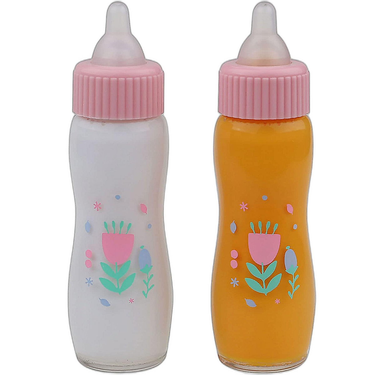 JC Toys Deluxe Disappearing Magic Bottles | Fits All Dolls | Milk and Juice | Flower Theme | Ages 2+ , Pink