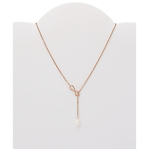 Quan Jewelry Handmade Maid of Honor Gift, Infinity and Pearl Lariat Necklaces, Bridesmaids Necklace with Greeting Card, Rose Gold Tone