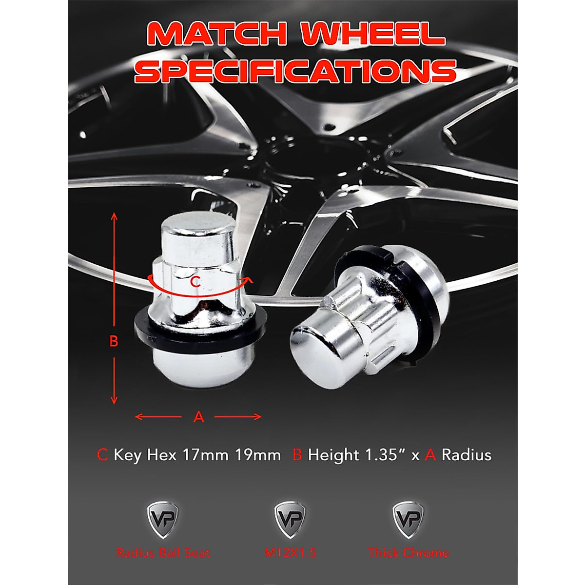 Set of 4 Veritek 12x1.5 Chrome Radius Ball Seat OEM Factory Style Removable Washer Socket Wheel Locks for Honda Acura