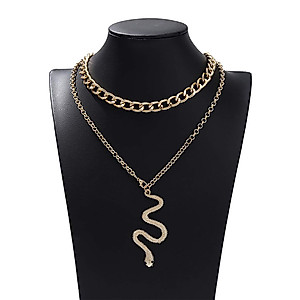 Sixexey Layered Snake Pendant Necklaces Gold Chunky Necklace Chain Jewelry for Women (A-Gold)