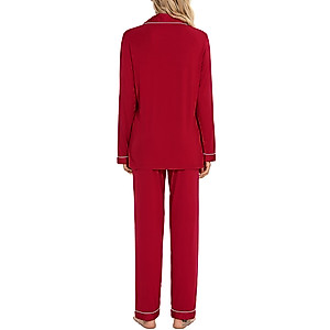 Pjmlifecoco Pj Sets for Woman Long Sleeve Button Down Sleepwear Two Piece Shirt and Pajama Pants Soft Pajamas Nightwear Lounge Set Red