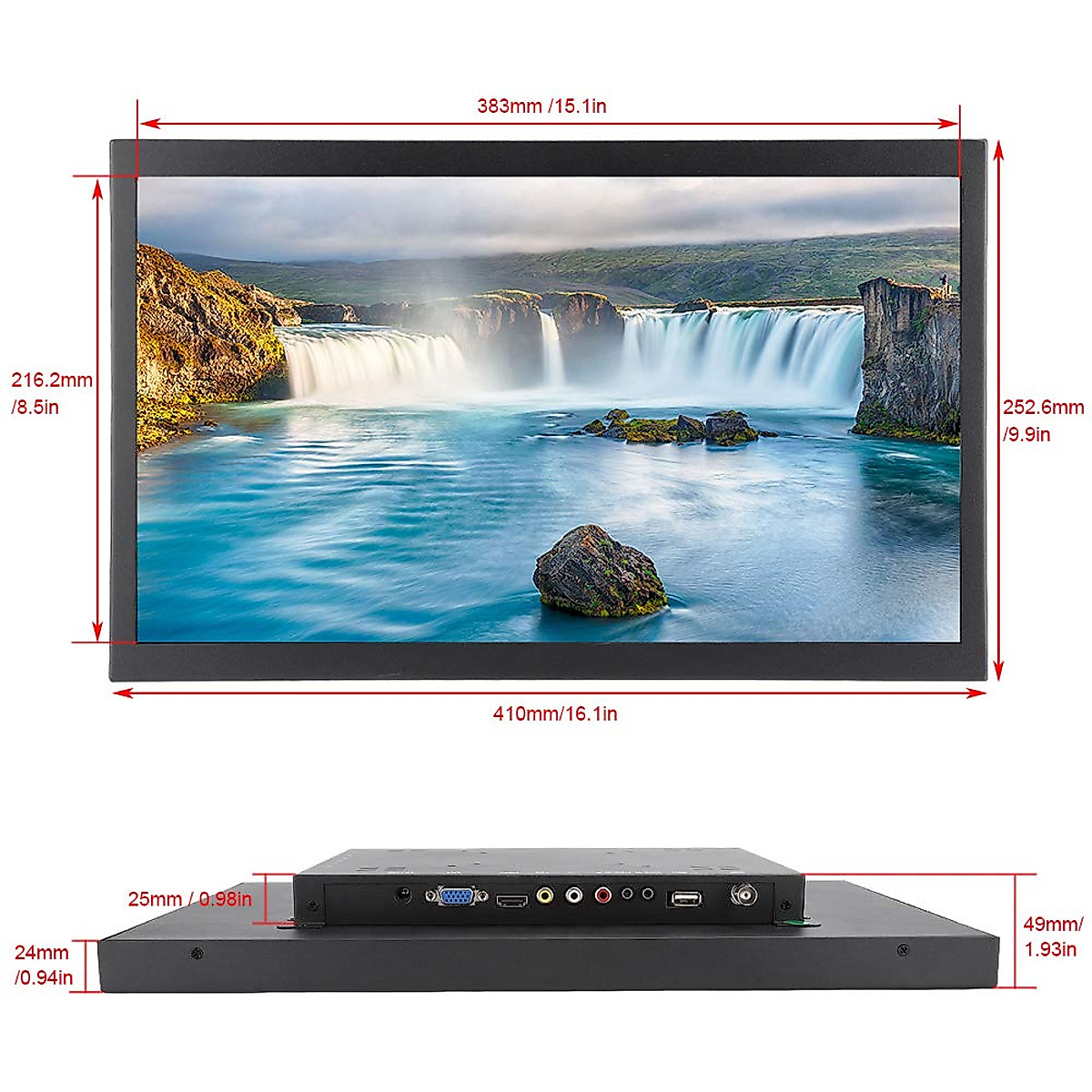 17.3 Inch Display Full HD Embedded Industrial Metal Monitor Normal Non-Touch Version, 1920x1080 Physical Resolution WLED Display 400CD/Mm2 Normal Screen (Does Not Support