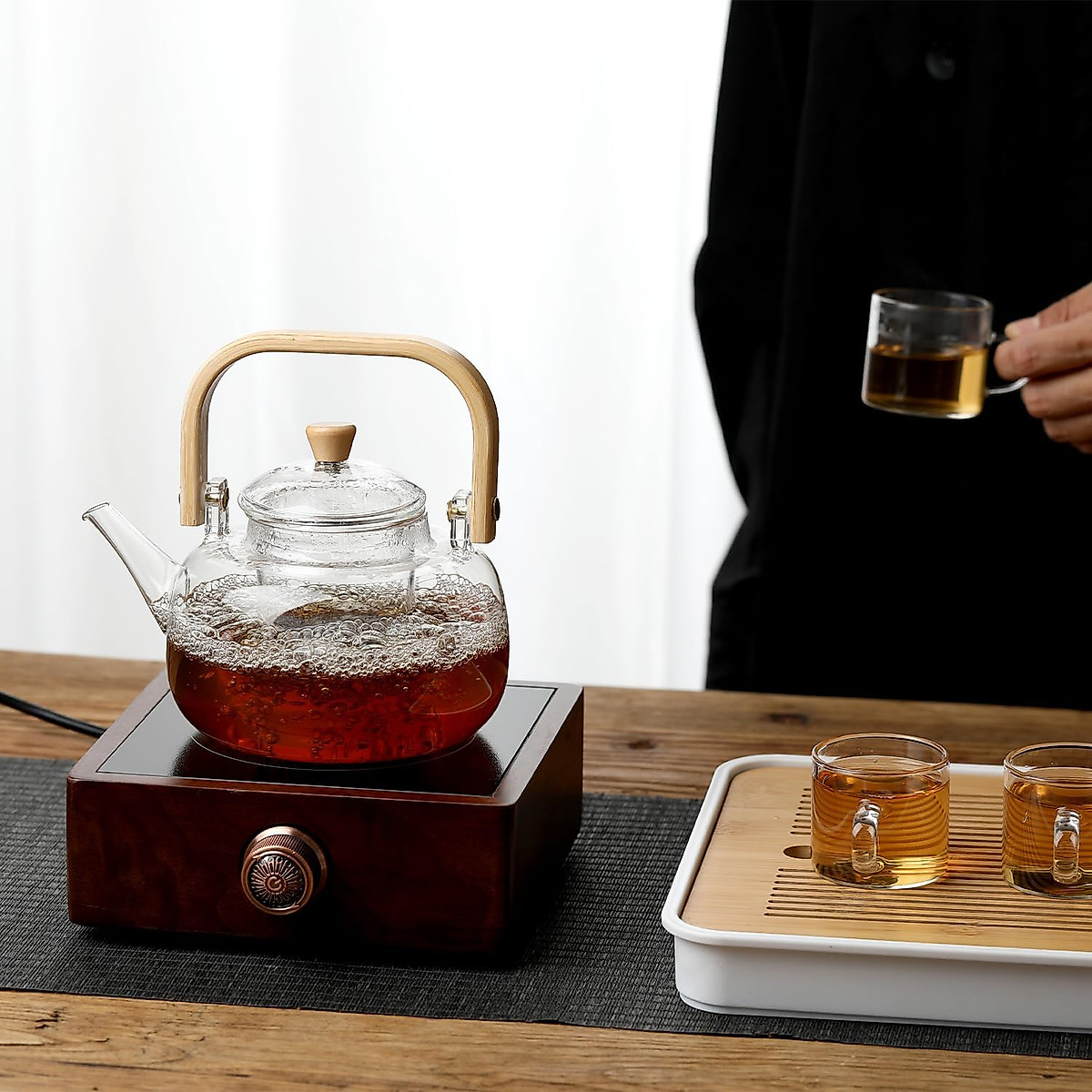 Wlasss Glass Tea Kettle with Removable Infuser,Stovetop Safe, Glass Teapot 1000 ml 33 oz, Tea Pot with Infusers for Loose Tea, Gift for Women and Adult