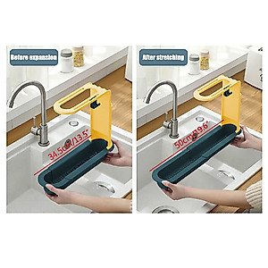 Telescopic Sink Holder, Adjustable Expandable Storage Drain Basket Rack, Sink Organizer Tray Sponge Soap Holder, Dish Cloth Hanger for Kitchen (Red-Peach)