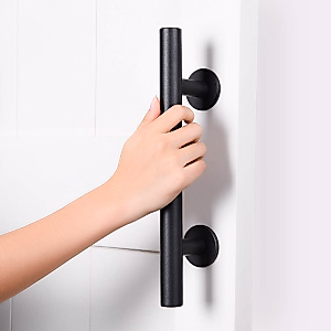 SMARTSTANDARD Sliding Barn Door Hardware Hangers 2pcs with Heavy Duty 12" Pull and Flush Barn Door Handle 1pc (Black) (Big Wheel Hangers)