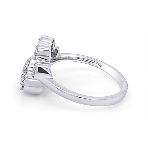 AFFY Round Shape White Cubic Zirconia Dog Pawprint Ring in 14k White Gold Over Sterling Silver (0.4 cttw) Ring Size-5.5