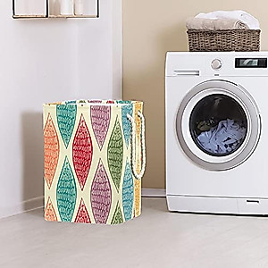 Waterproof Laundry Baskets Tall Sturdy Foldable Abstract Hand Drawn Colorful Spindle Print Hamper for Adult Kids Teen Boys Girls in Bedrooms Bathroom