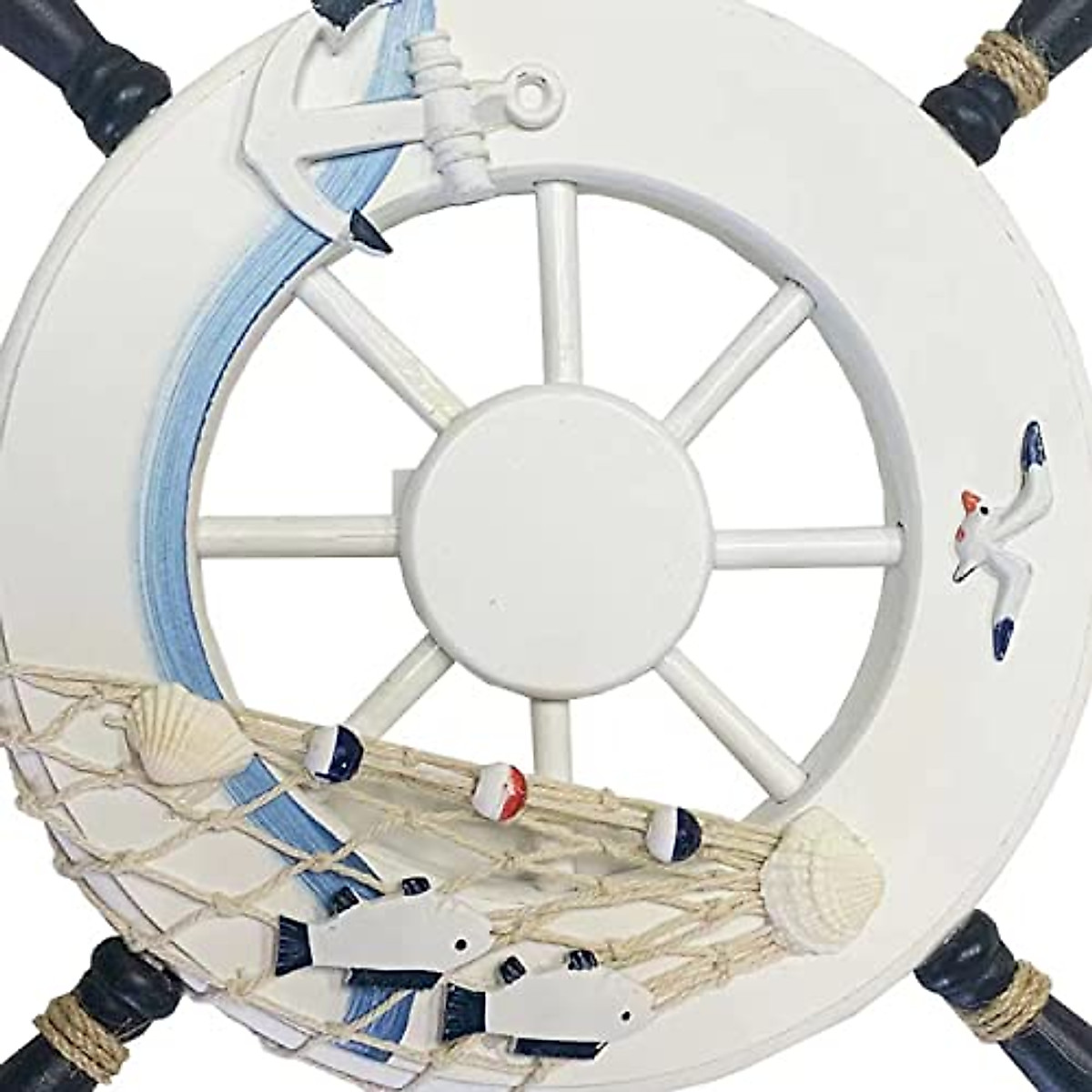 Rainbow Handcrafts Nautical Mediterranean Wooden Ship Boat Wheels Decor Anchor Fishing Net Nautical Wall Décor Wood Hanging Steering Wheel Pirate Decoration Beach Wall Art Ornament Bathroom Decoration