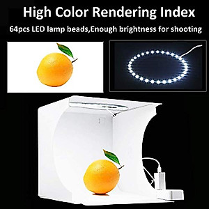 DUCLUS Adjustable Light Photo Studio Box, Mini Photo Light Box, Portable Photography Lighting softbox 6 Color Backdrop kit with Ring White Light 6500K Warm Light 3200K 24cm x 23cm x 23cm