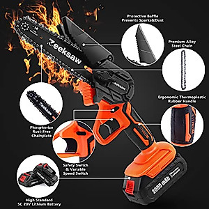 Mini Chainsaw 6 Inch Cordless, Zeeksaw Super Power Hand Chain Saw with Battery, 1 Hour Run-Time Electric Chainsaw Cordless, Small Handheld Chainsaw Battery Powered, Electric Mini Chain Saw - Tree Wood