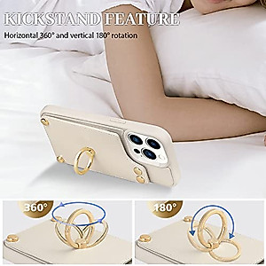 LAMEEKU for iPhone 13 Pro Max Wallet Case with Card Holder, 360°Rotation Ring Stand, Leather Kickstand Card Slots Case,RFID Blocking Shockproof Cover for Women and Men for Apple 13 Pro Max 6.7'' Beige