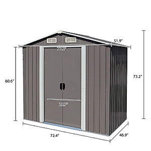 Kinsutie 6' x 4' Outdoor Steel Garden Storage Shed Utility Tool Backyard Lawn Grey with White w/Lockable Doors